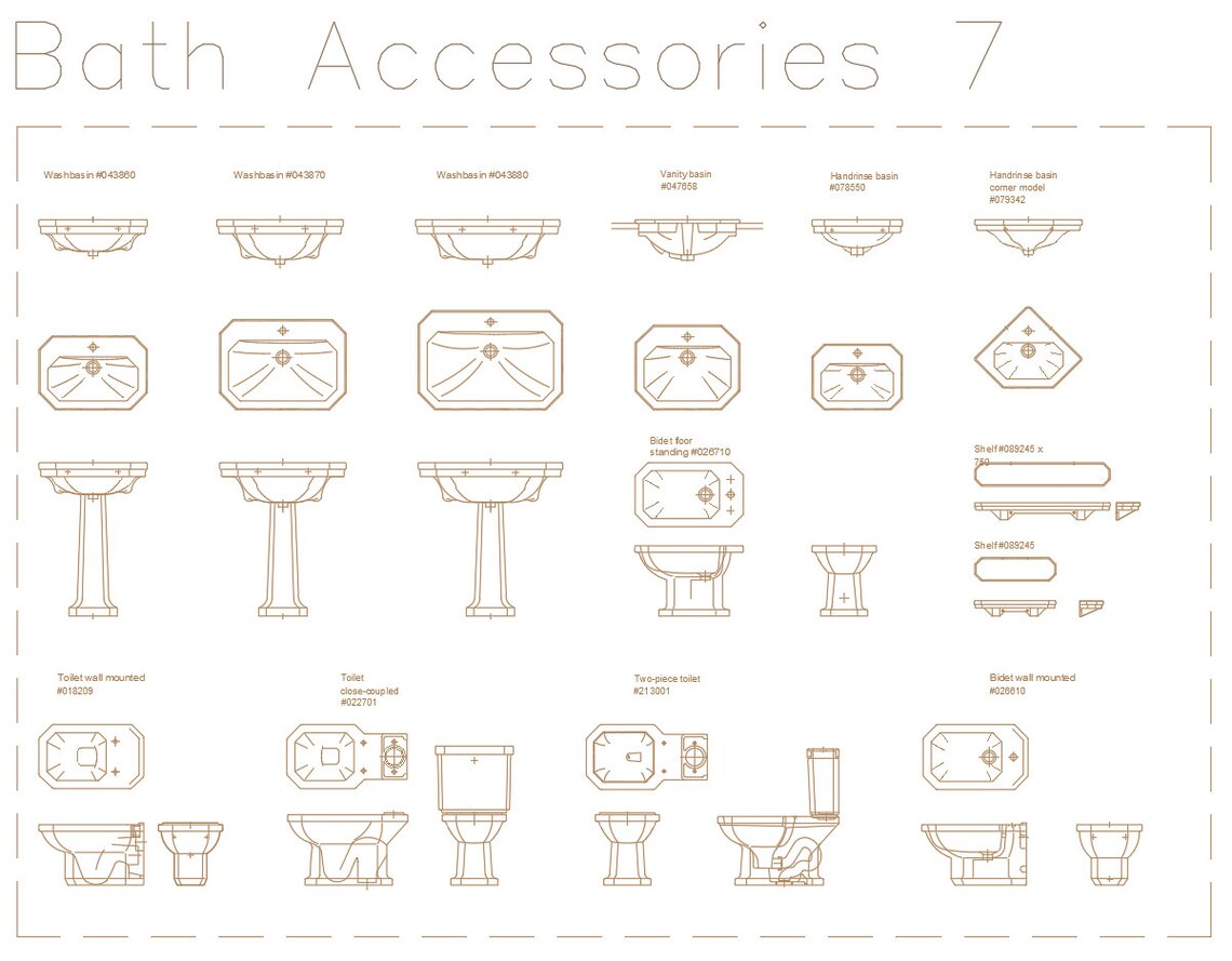 Autocad, DWG - 2D View and Plan - Bath Accessories Set 2 - Etsy