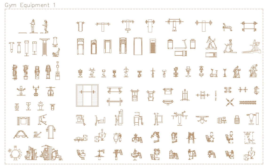Autocad, DWG - 2D View and Plan - Gym Accessories Set 2 - Etsy