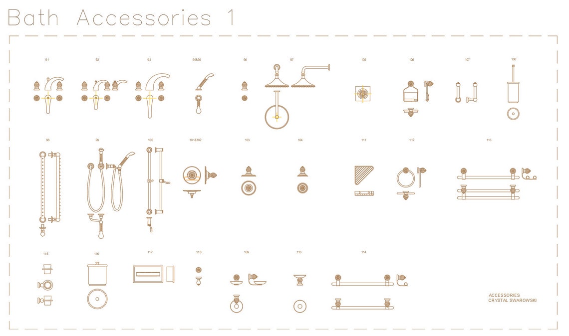 Autocad, DWG - 2D View and Plan - Bath Accessories Set 1 - Etsy