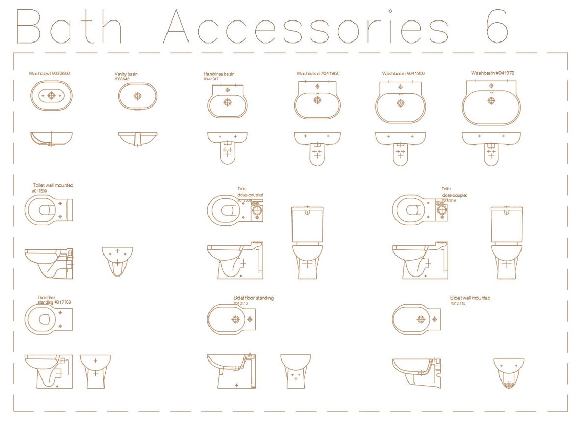 Autocad, DWG - 2D View and Plan - Bath Accessories Set 2 - Etsy