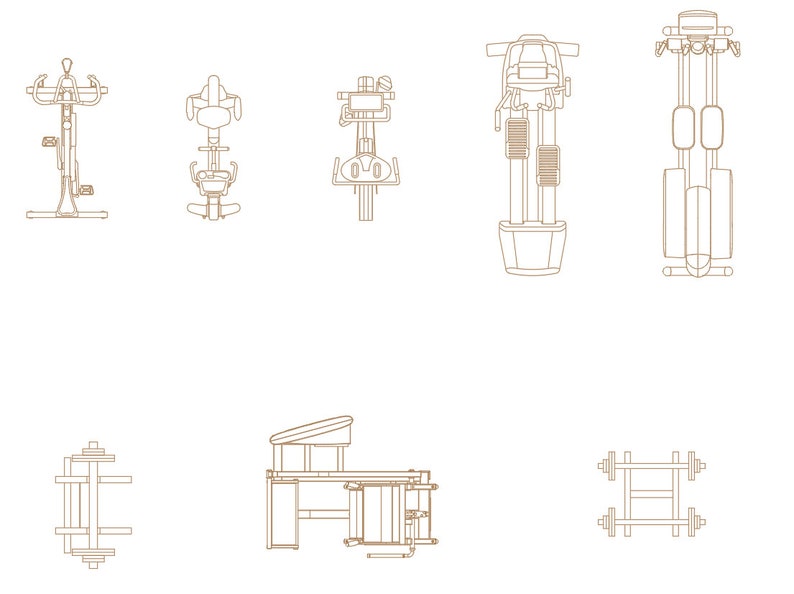 Autocad, DWG - 2D View and Plan - Gym Accessories Set 2 - Etsy
