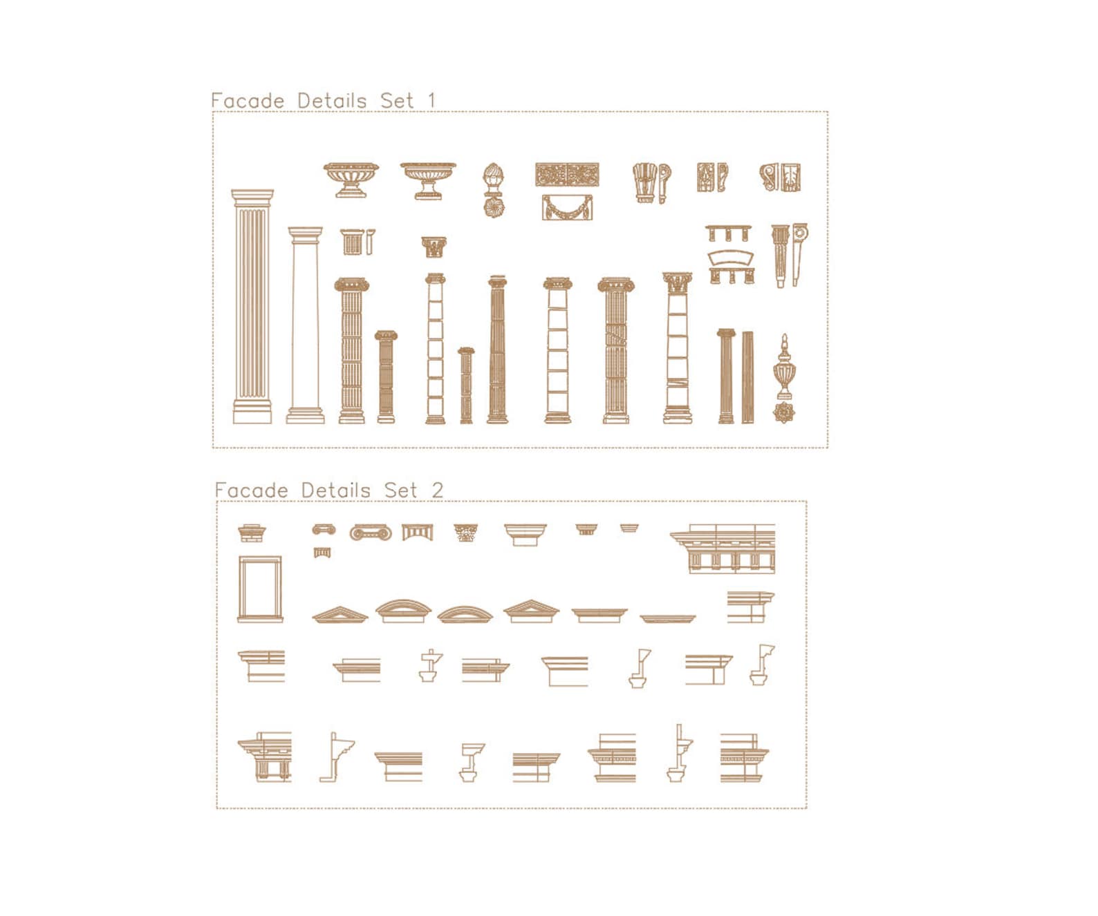 Premium Autocad Facade Details Library: 50 Blocks - Etsy