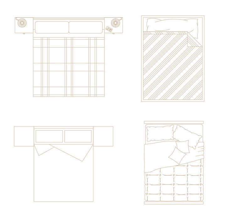 Premium Autocad Furniture Library: 60 Plan Bed Blocks (singles and ...