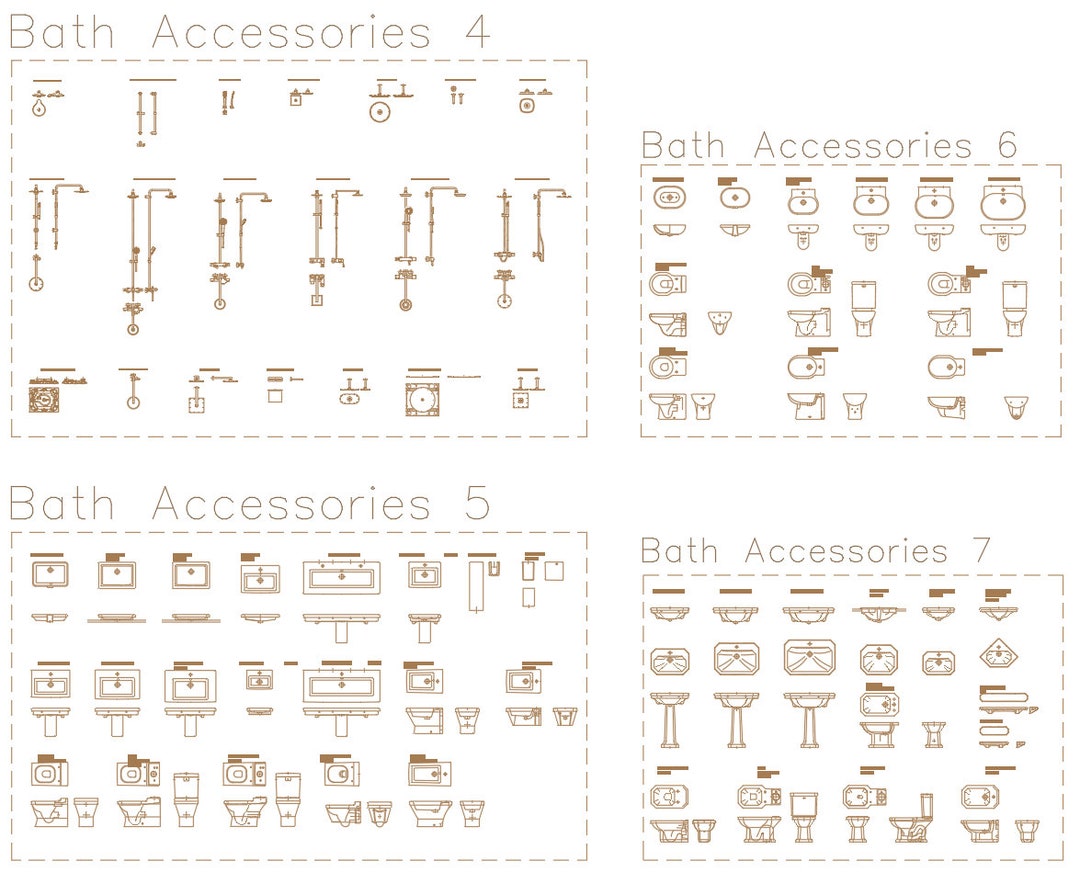 Autocad, DWG - 2D View and Plan - Bath Accessories Set 2 - Etsy