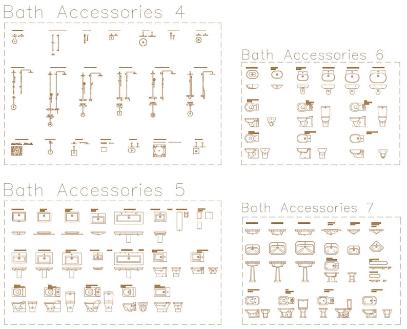 Autocad, DWG - 2D View and Plan - Bath Accessories Set 2 - Etsy