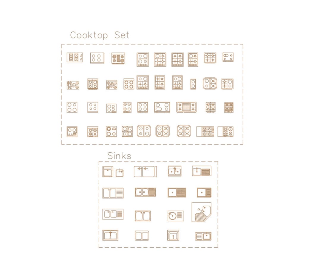 Premium Autocad Kitchen Fixtures Library: 50 Cooktop and Sink Blocks - Etsy