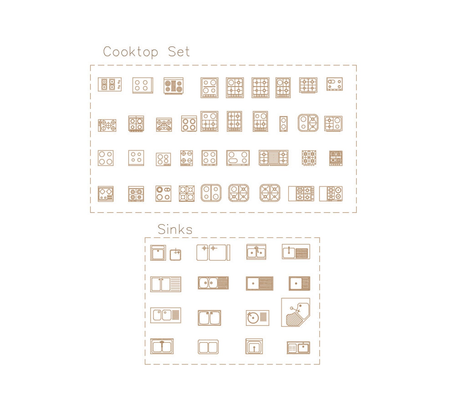 Premium Autocad Kitchen Fixtures Library: 50 Cooktop and Sink Blocks - Etsy