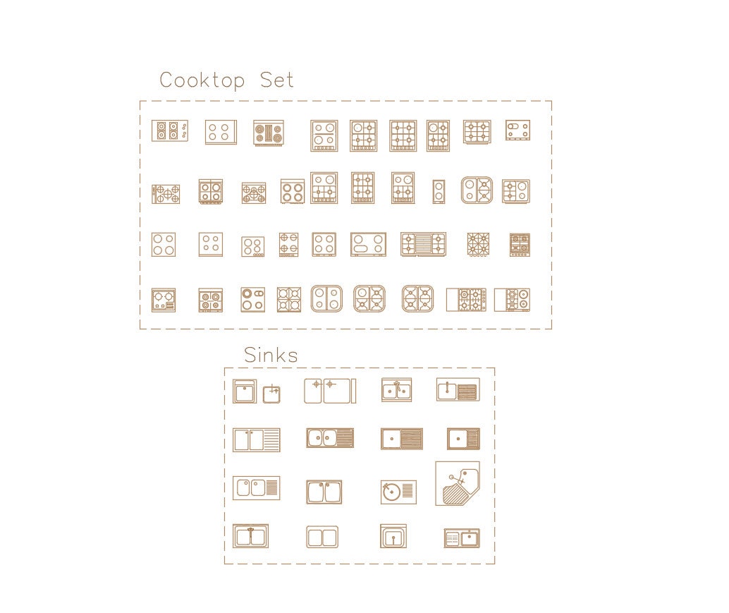 Premium Autocad Kitchen Fixtures Library: 50 Cooktop and Sink Blocks - Etsy