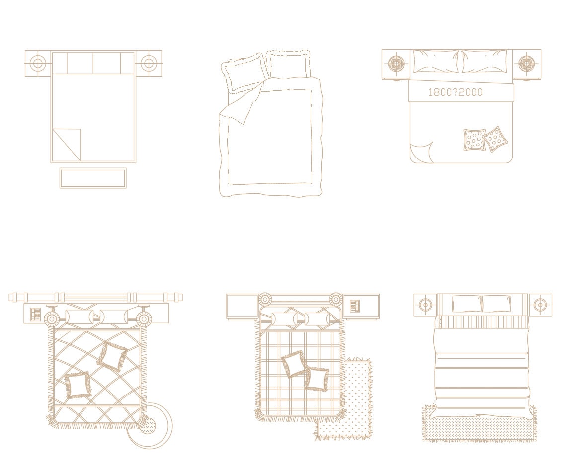 Premium Autocad Furniture Library: 38 Bed Plan Blocks - Etsy