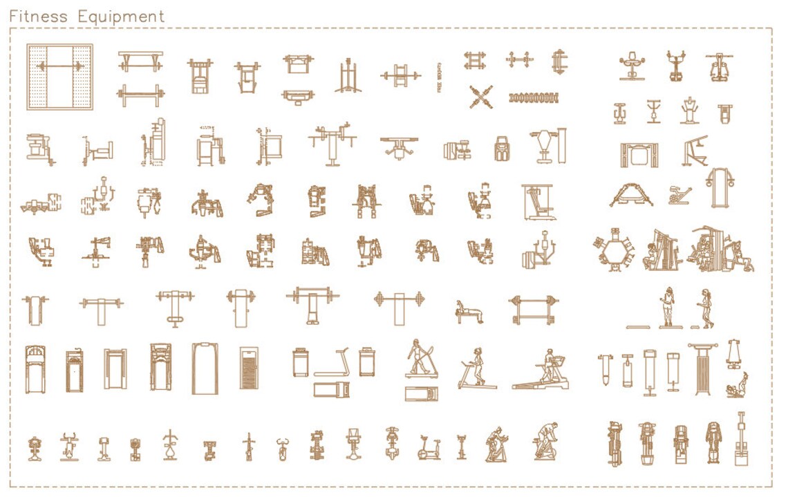 Autocad, DWG - 2D View and Plan - Gym Accessories Set - Etsy