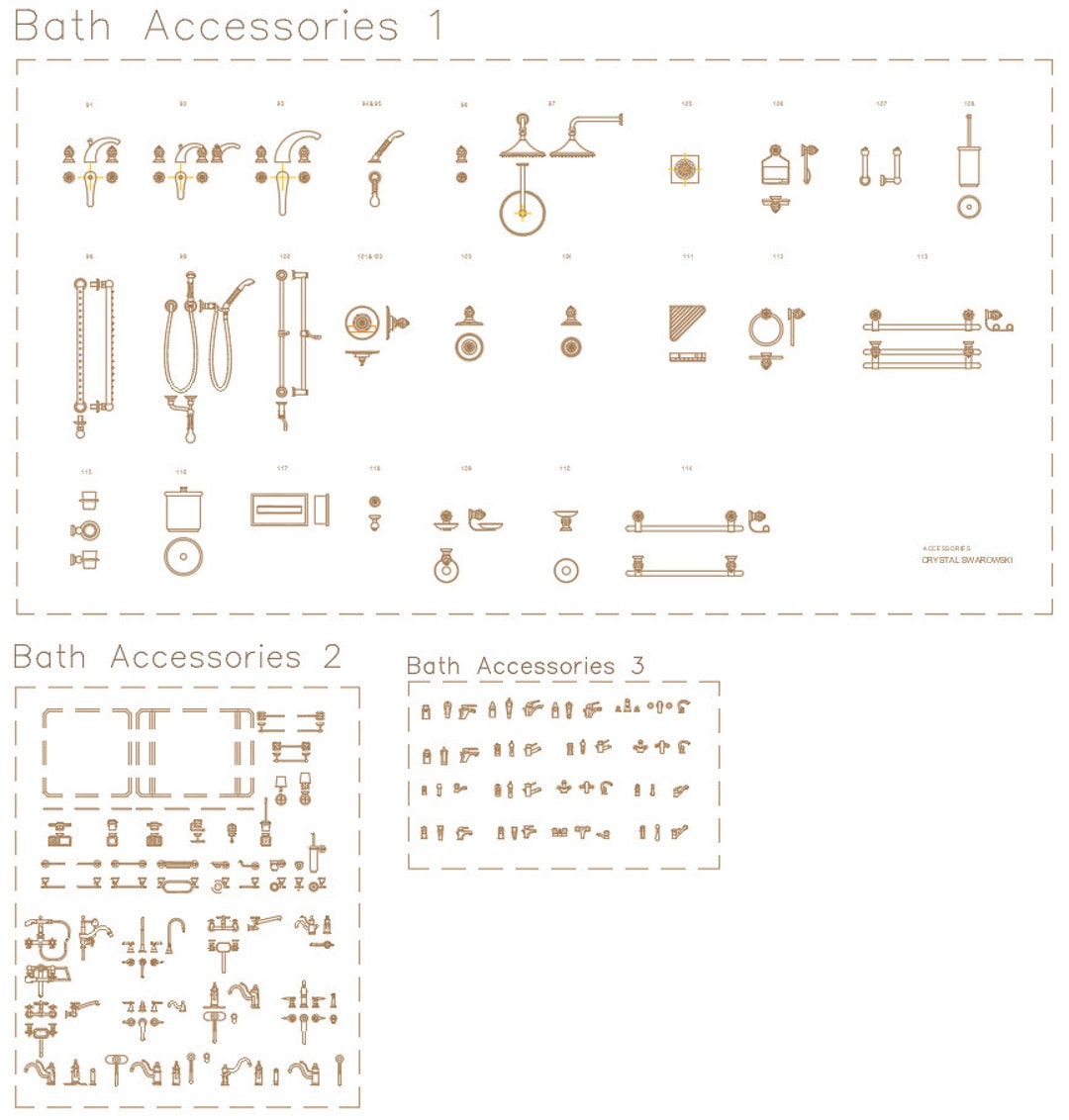 Autocad, DWG - 2D View and Plan - Bath Accessories Set 1 - Etsy