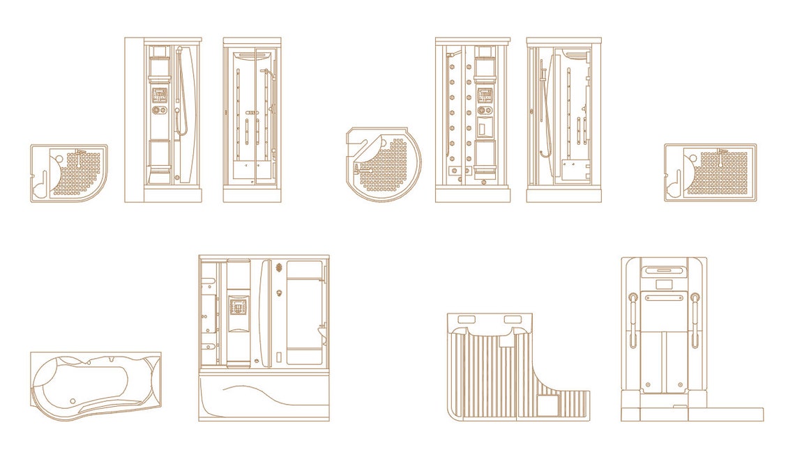 Autocad, DWG - 2D View and Plan - Bath Accessories Set 6 - Showers - Etsy