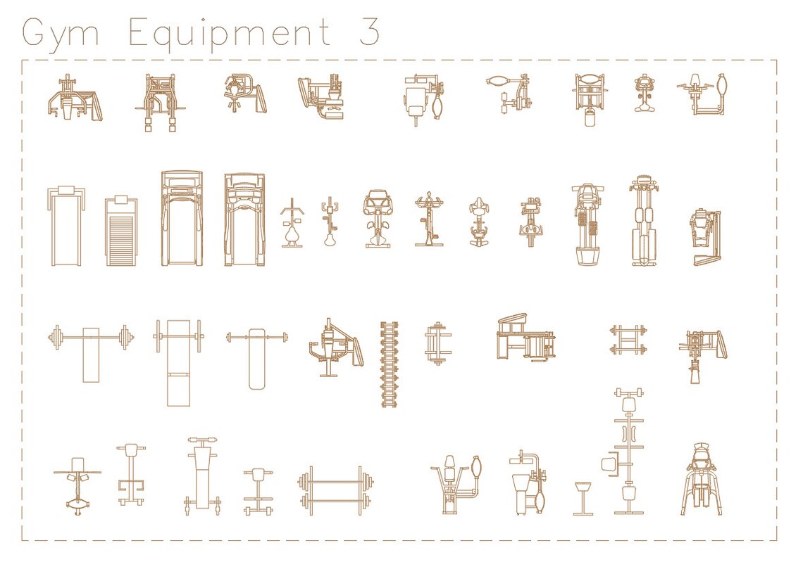 Autocad, DWG - 2D View and Plan - Gym Accessories Set 2 - Etsy