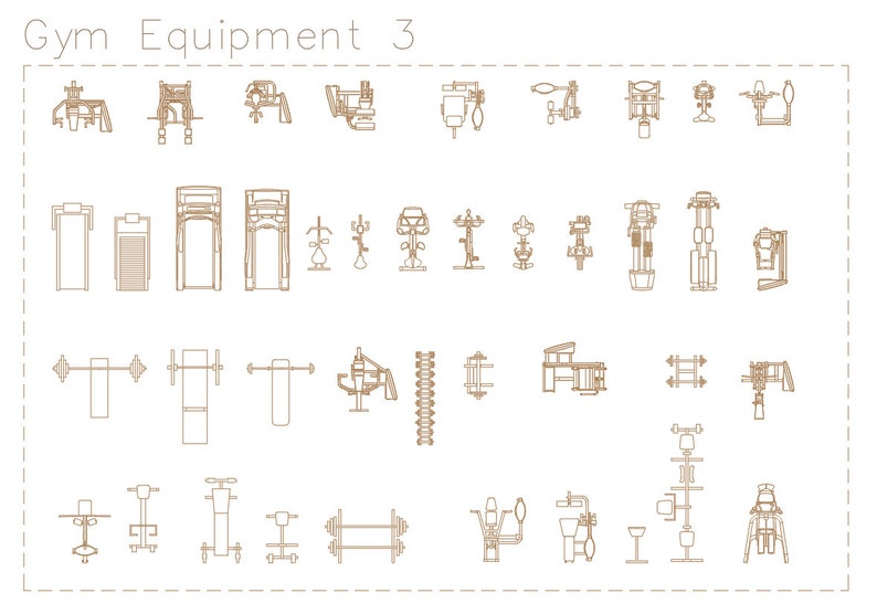 Autocad, DWG - 2D View and Plan - Gym Accessories Set 2 - Etsy
