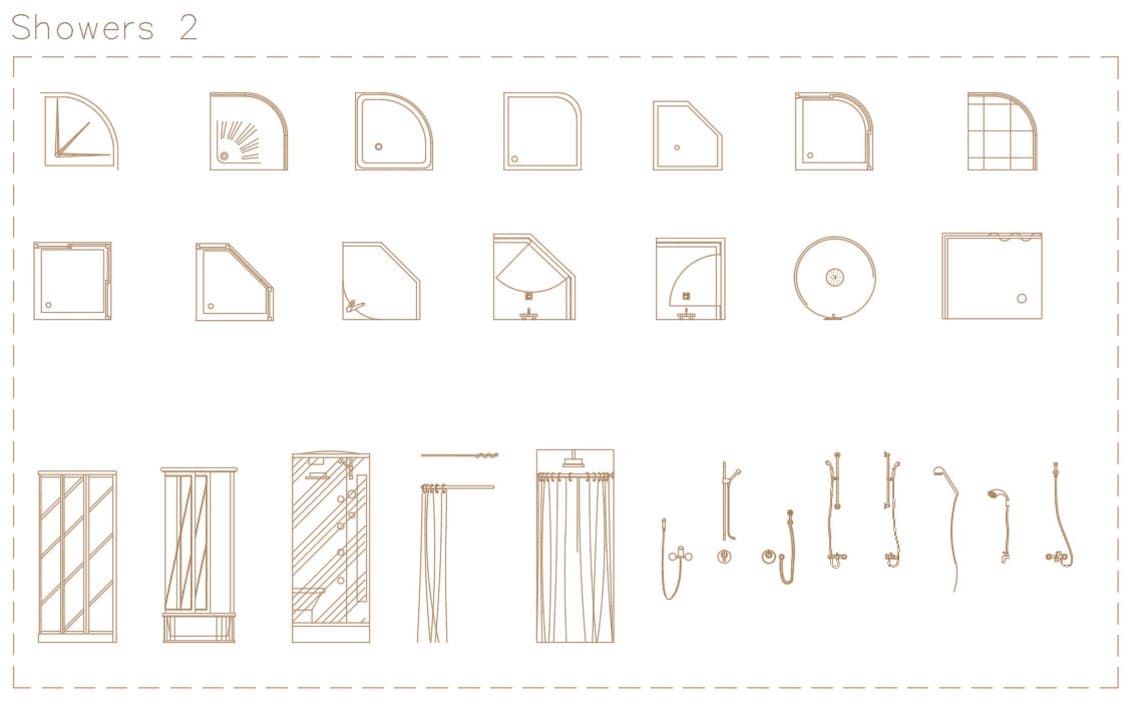 Autocad, DWG - 2D View and Plan - Bath Accessories Set 6 - Showers - Etsy