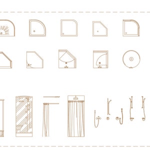 Autocad, DWG - 2D View and Plan - Bath Accessories Set 6 - Showers - Etsy