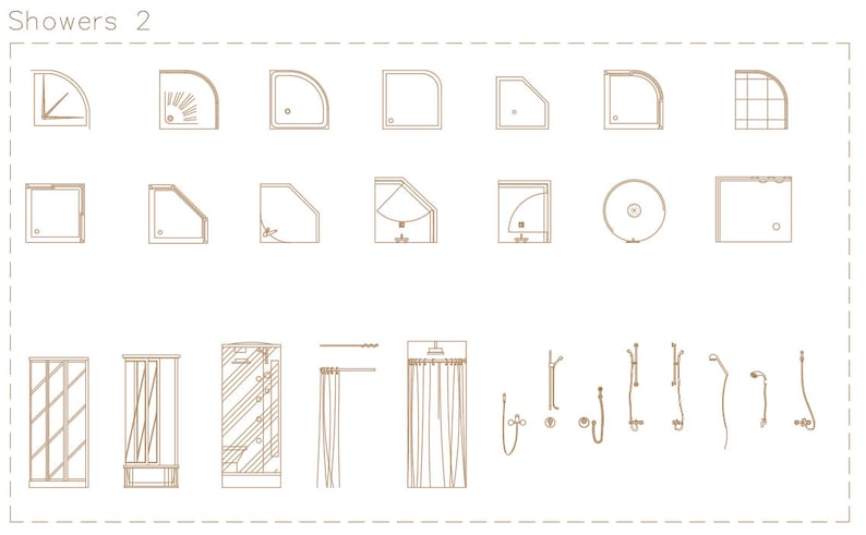 Autocad, DWG - 2D View and Plan - Bath Accessories Set 6 - Showers - Etsy