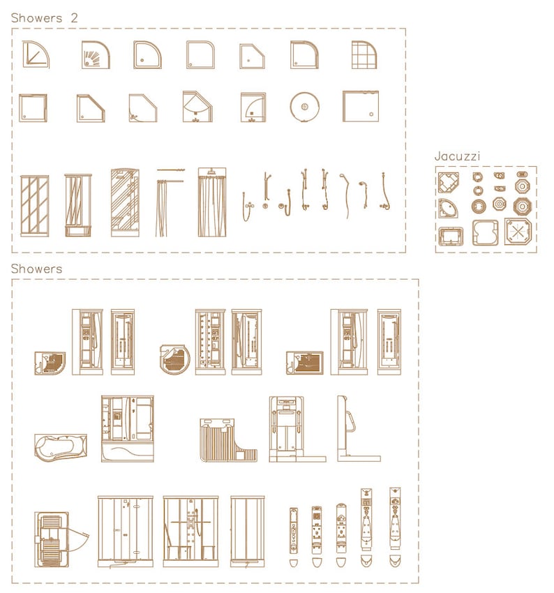 Autocad, DWG - 2D View and Plan - Bath Accessories Set 6 - Showers - Etsy