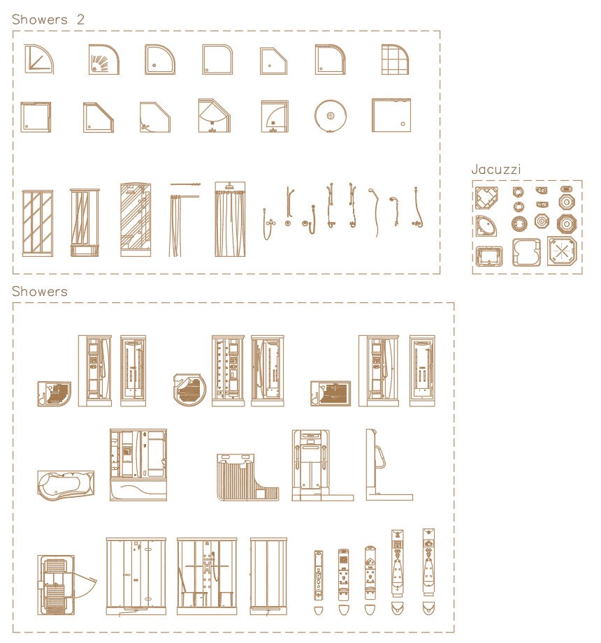 Autocad, DWG - 2D View and Plan - Bath Accessories Set 6 - Showers - Etsy