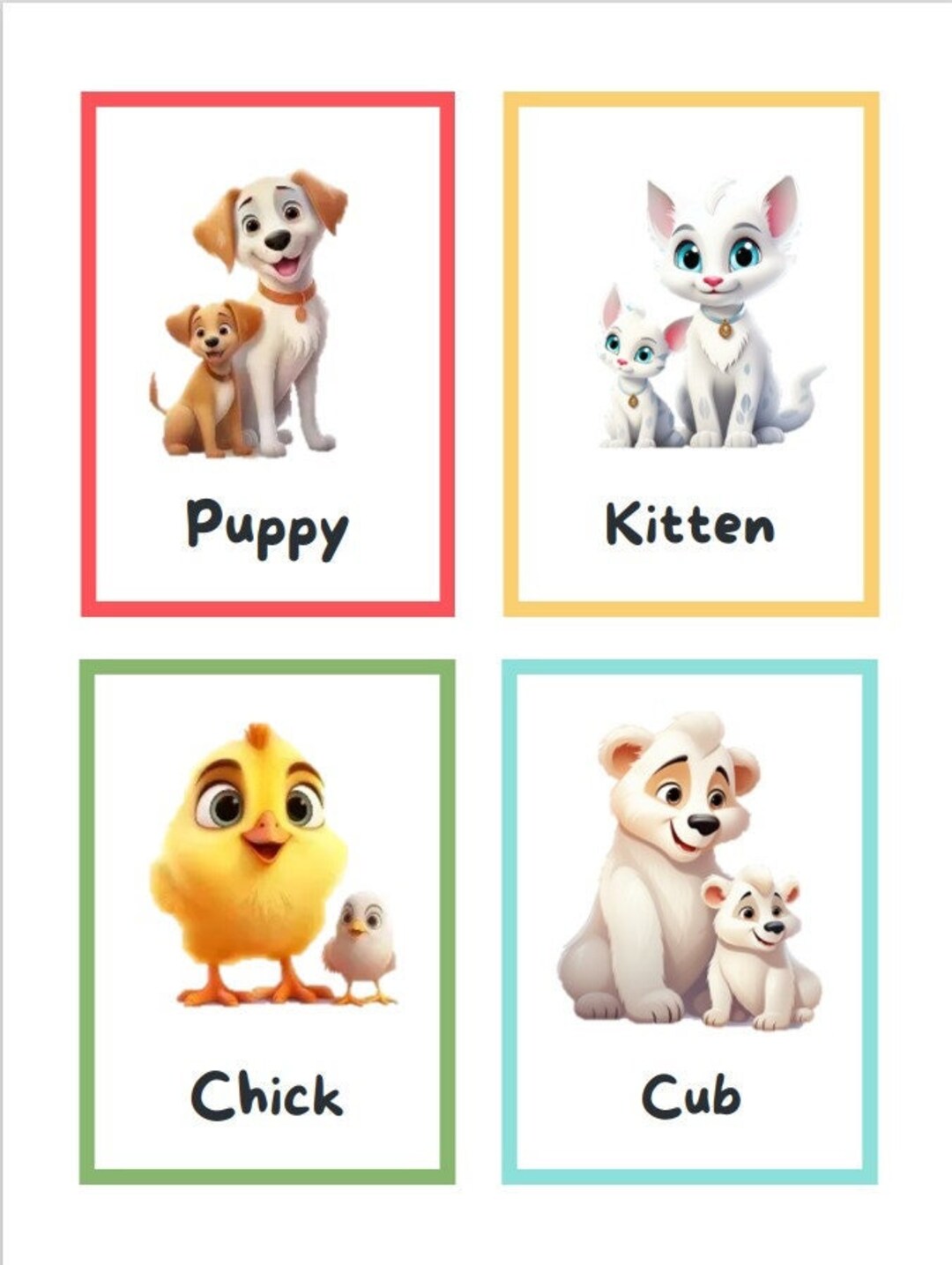 Baby Animal Flashcards Animated, Free Colouring Book Given - Etsy