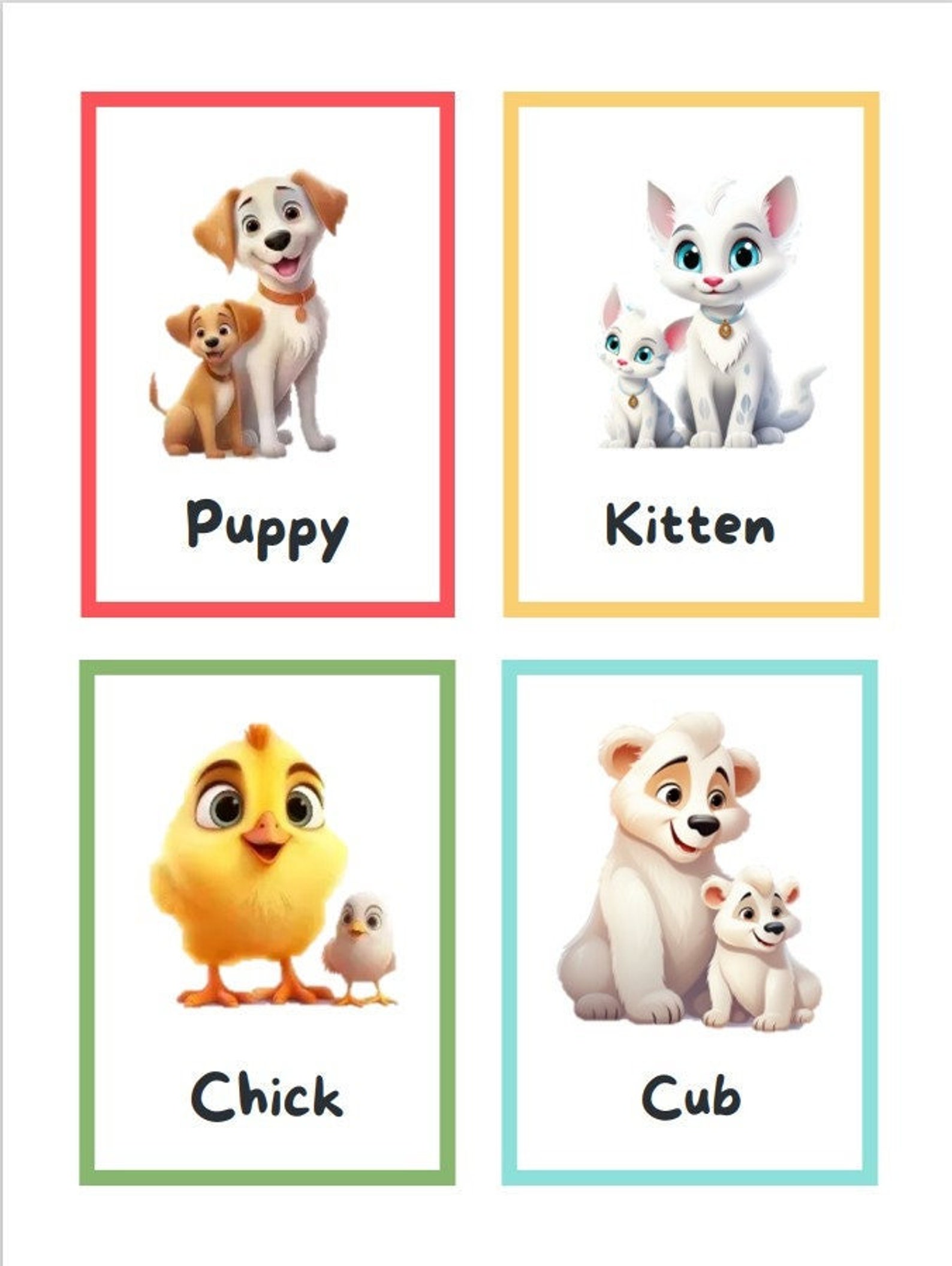 Baby Animal Flashcards Animated, Free Colouring Book Given - Etsy