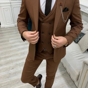 UK & US Fashion Suit, Rust Brown 3 Piece Suit, Wedding Clothes ...