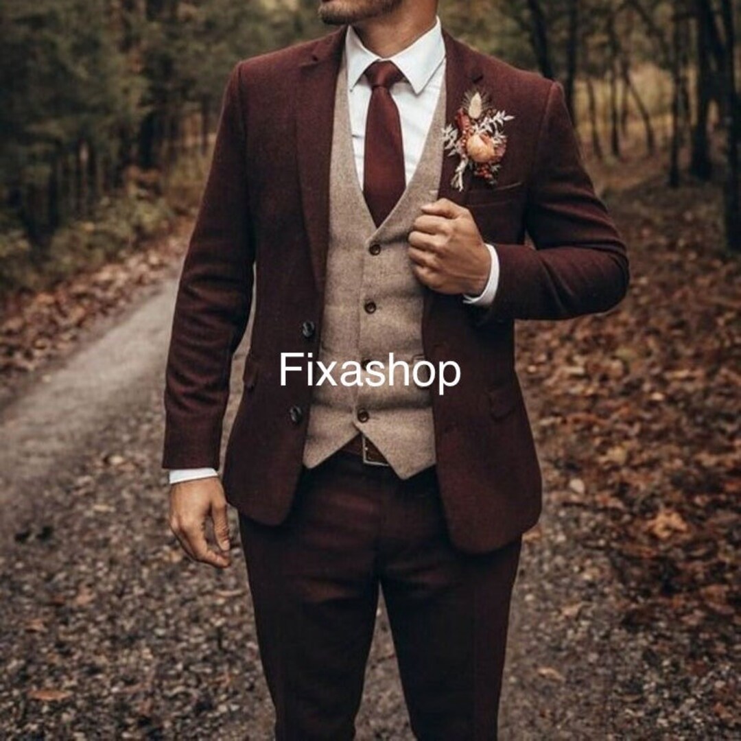 Men Premium Maroon Three Piece for Mens Wedding Suit, Engagement,prom ...