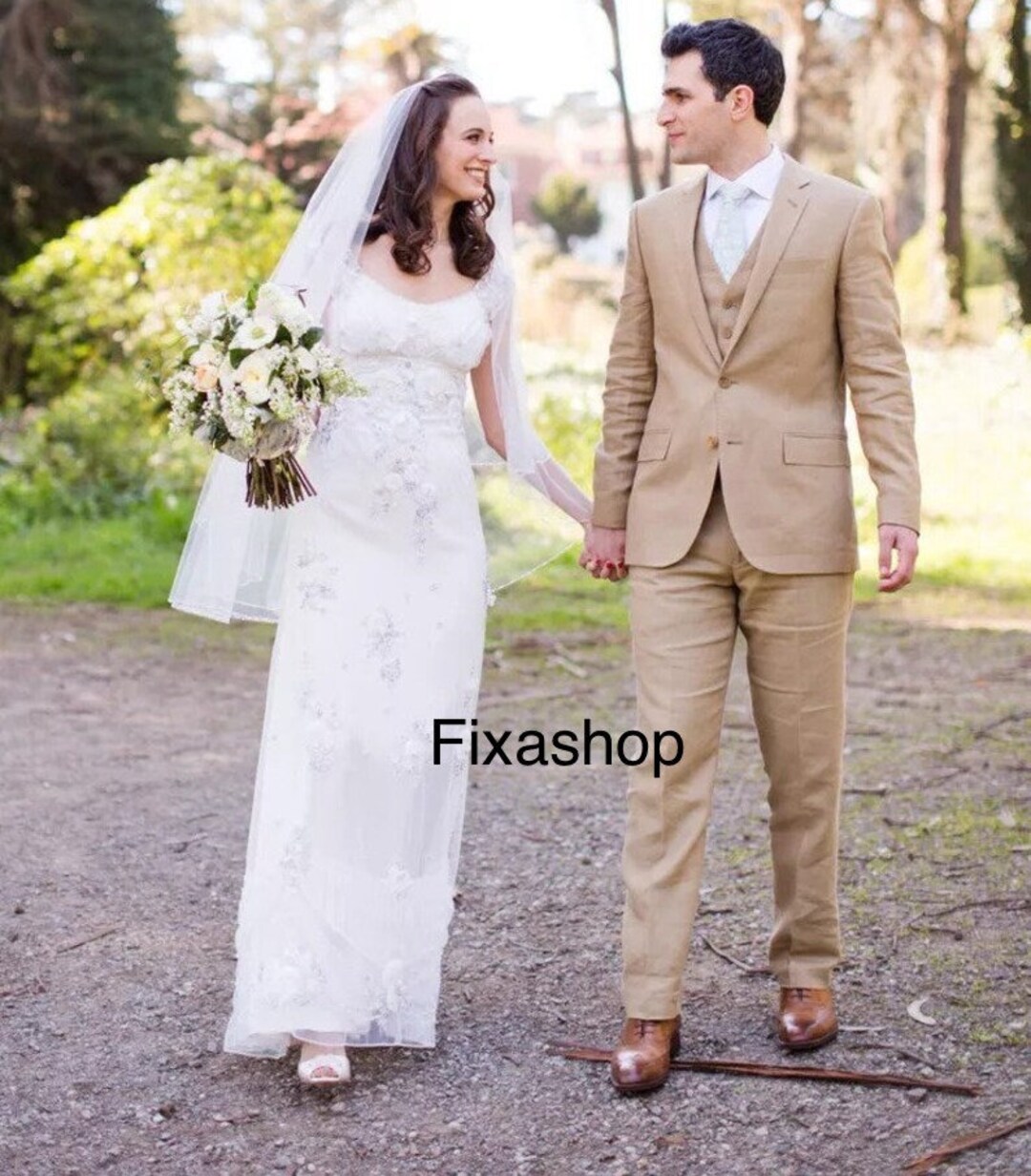Mens Premium Three Piece Beige Suit for Men Wedding, Engagement, Prom ...