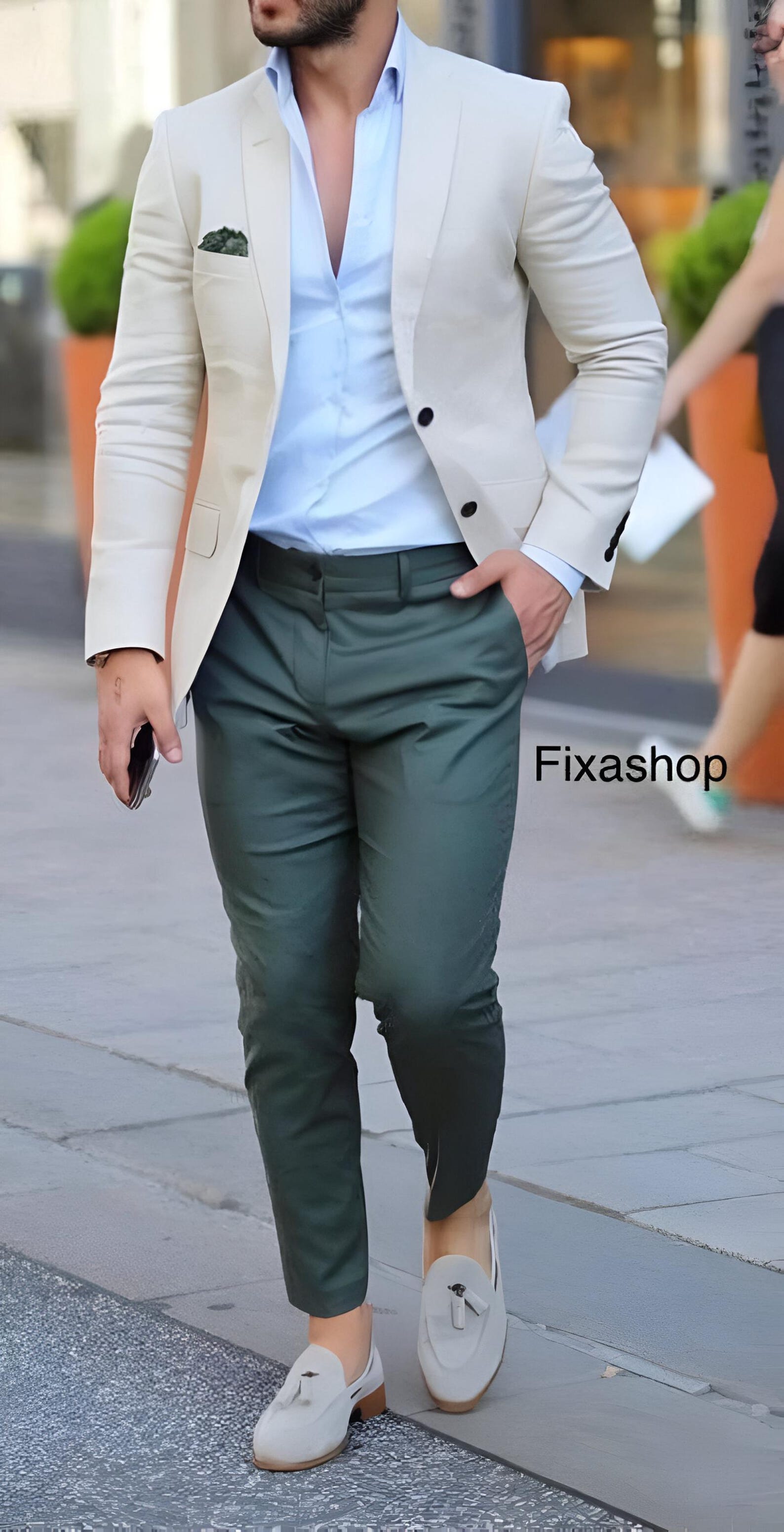 Men Stylish Beige and Green Two Piece Mens Wedding Suit,engagement,prom ...