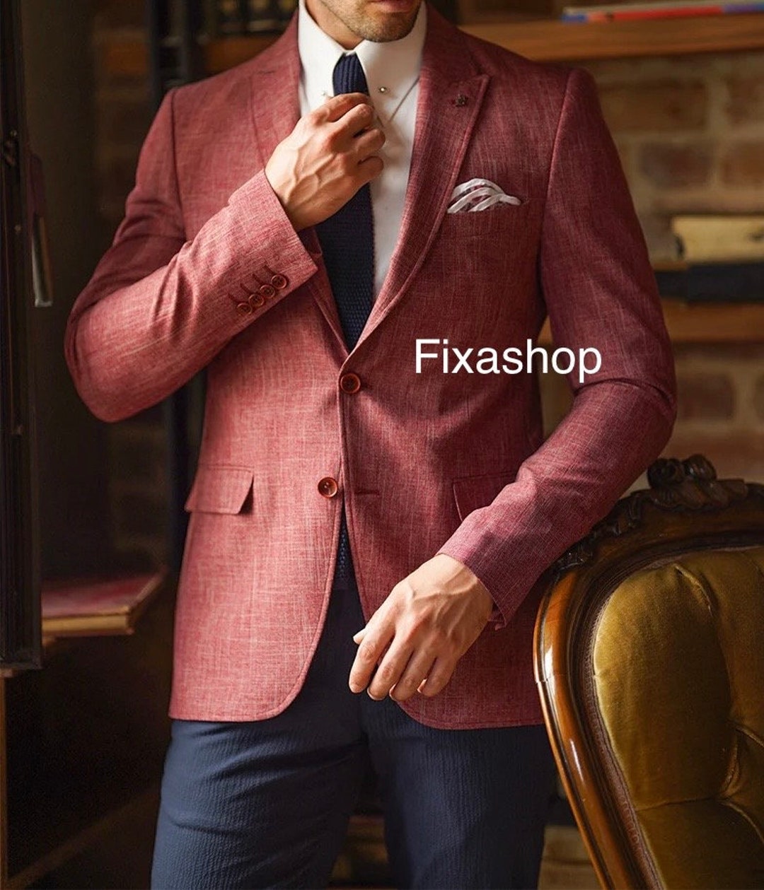 Red Mens Blazer, Slim Fit Linen Blazer, Two Buttons Blazer,groomsmen ...
