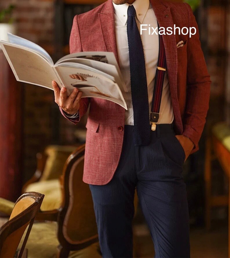 Red Mens Blazer, Slim Fit Linen Blazer, Two Buttons Blazer,groomsmen ...