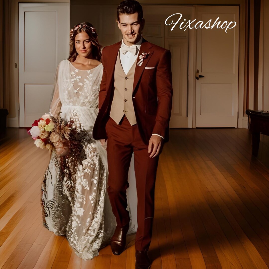 Stylish Rust Terracotta Three Piece for Mens Suit, Event Suit ...