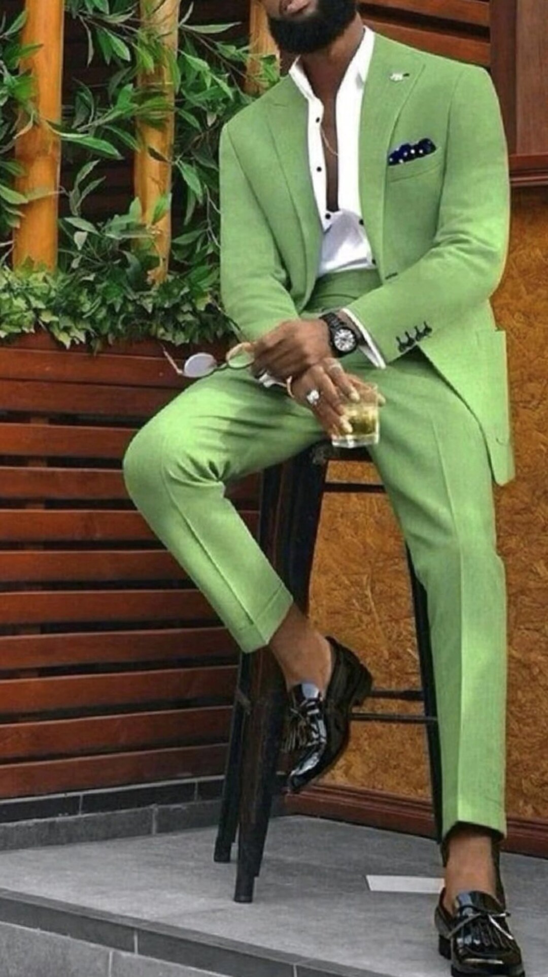 UK & US Trendy Suit, Parrot Green Two Piece Suit, Wedding Suit, Men ...
