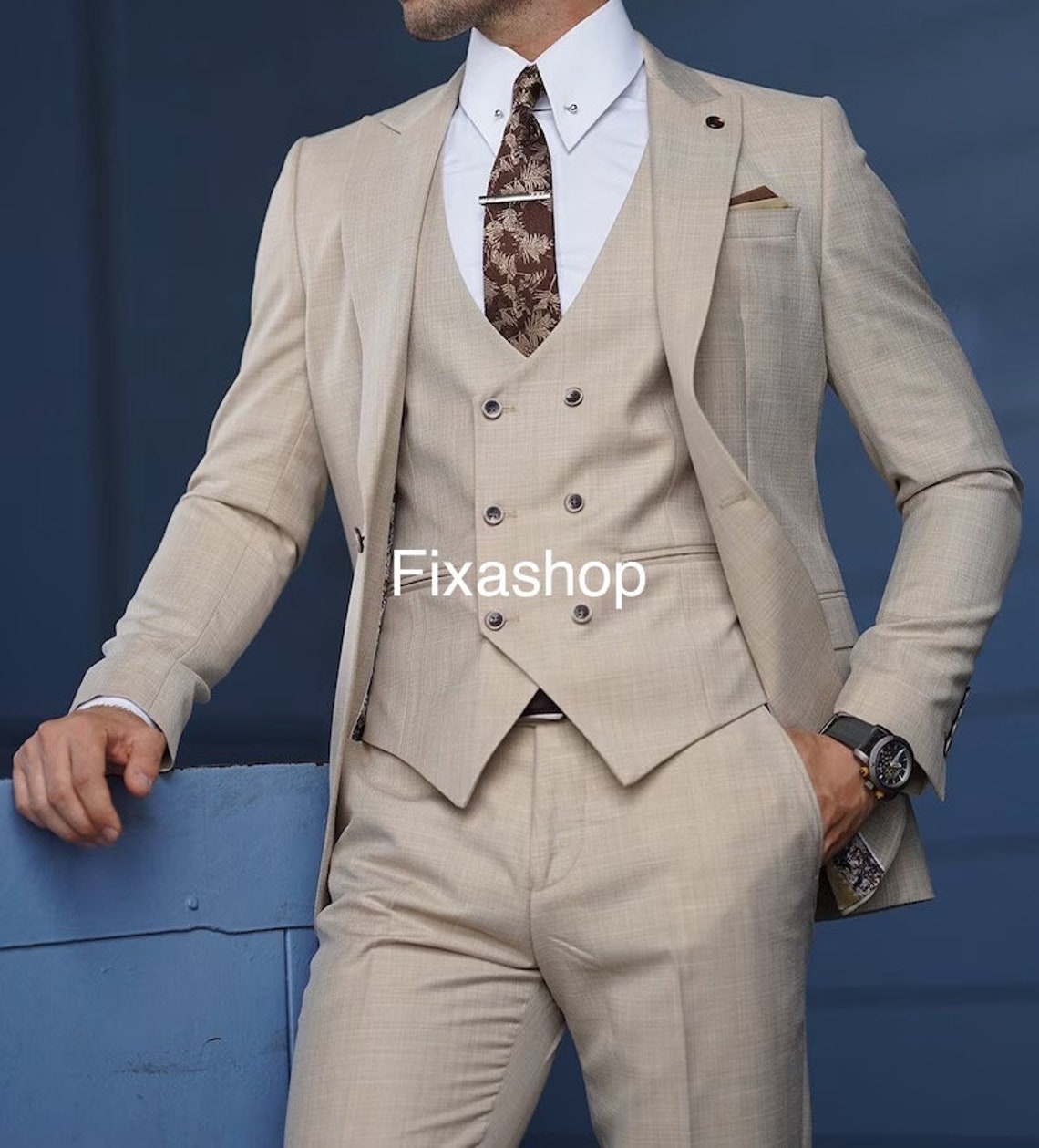 Suit Premium Beige Three Piece for Wedding Attire Suit, Anniversary ...