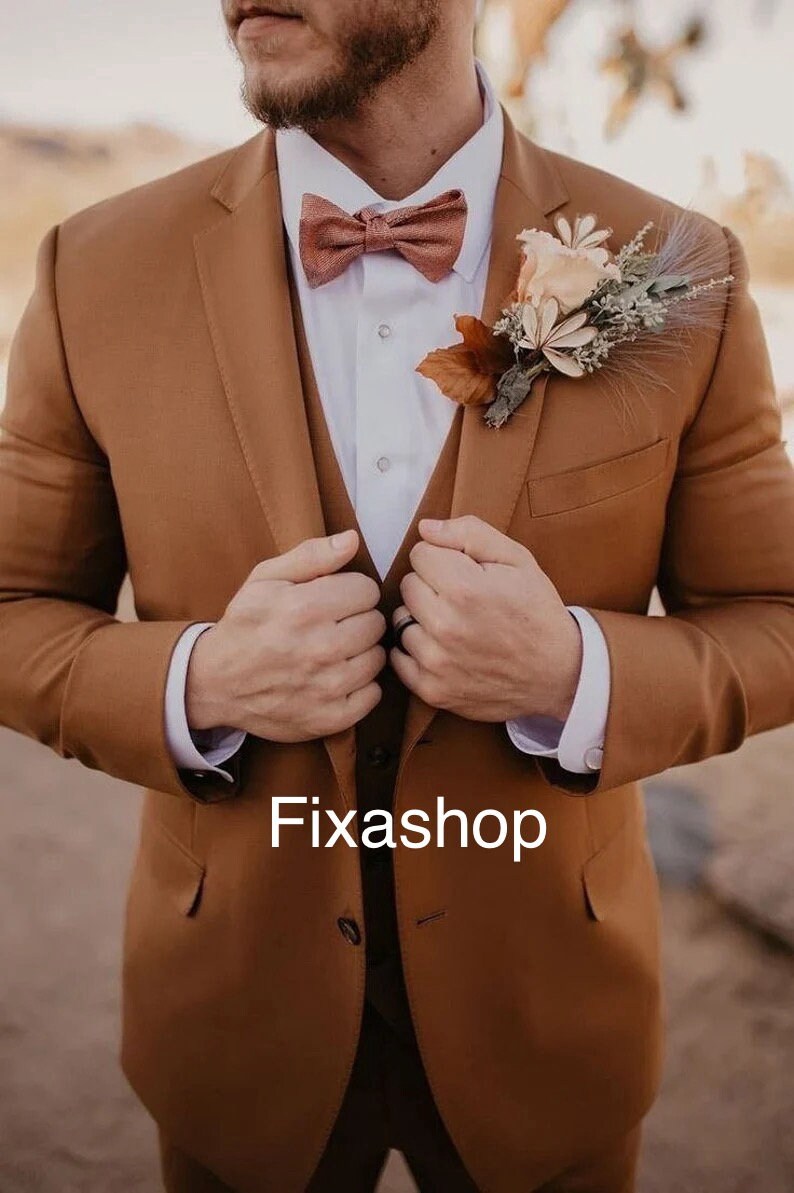 Rust Brown Three Piece for Men Wedding Attire, Engagement Suits,gifts ...