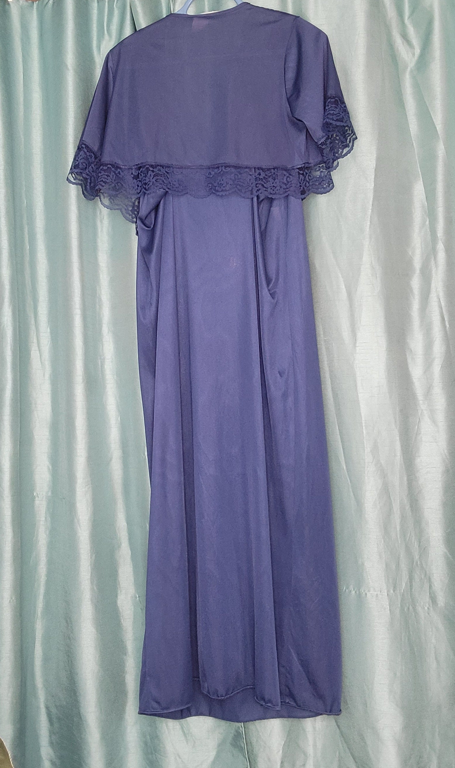 Two Piece Blue Satin and Lace Negligee or Slip Dress With Coordinating ...