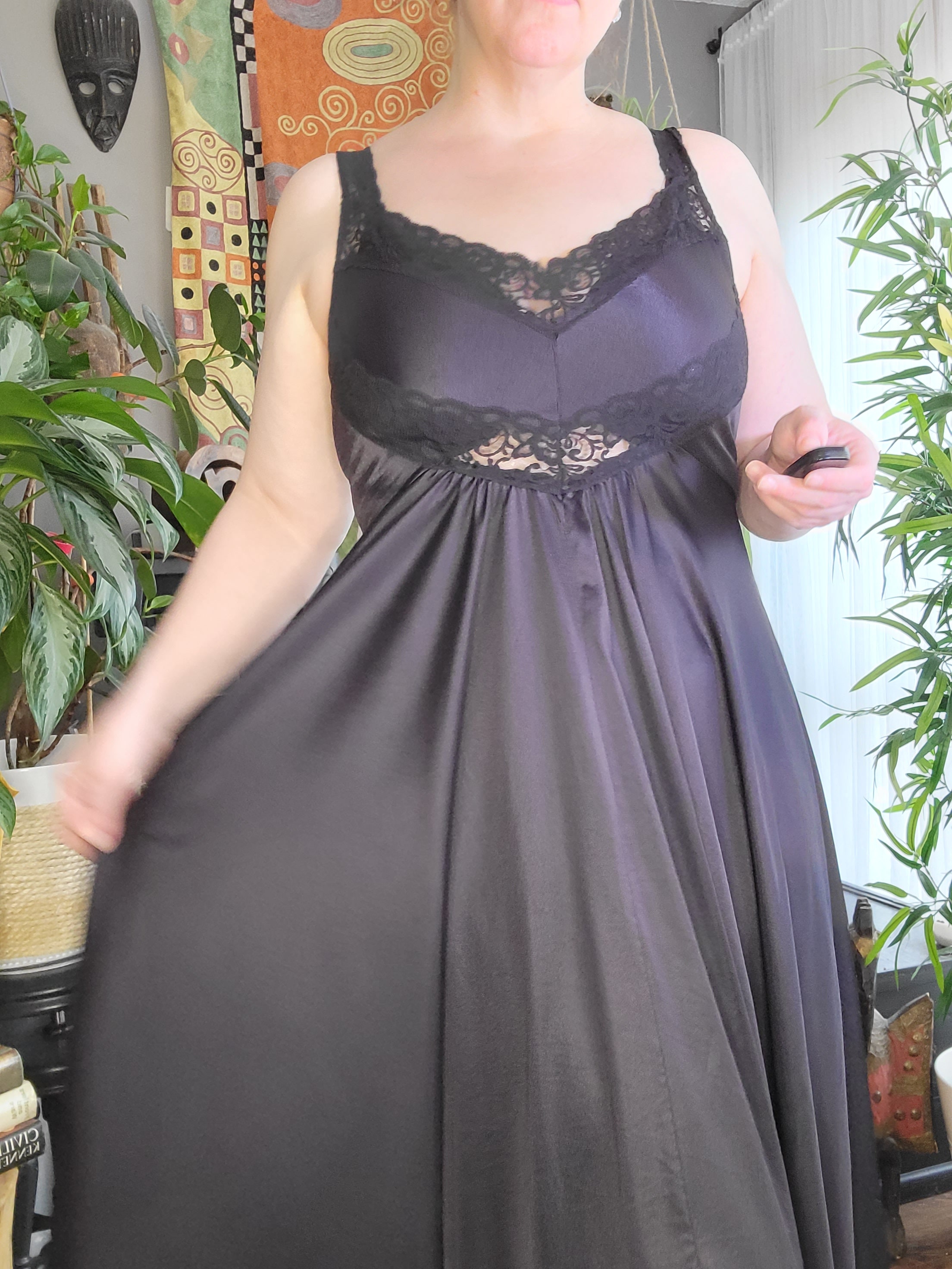 Black Satin and Lace Negligee or Slip Dress - Etsy
