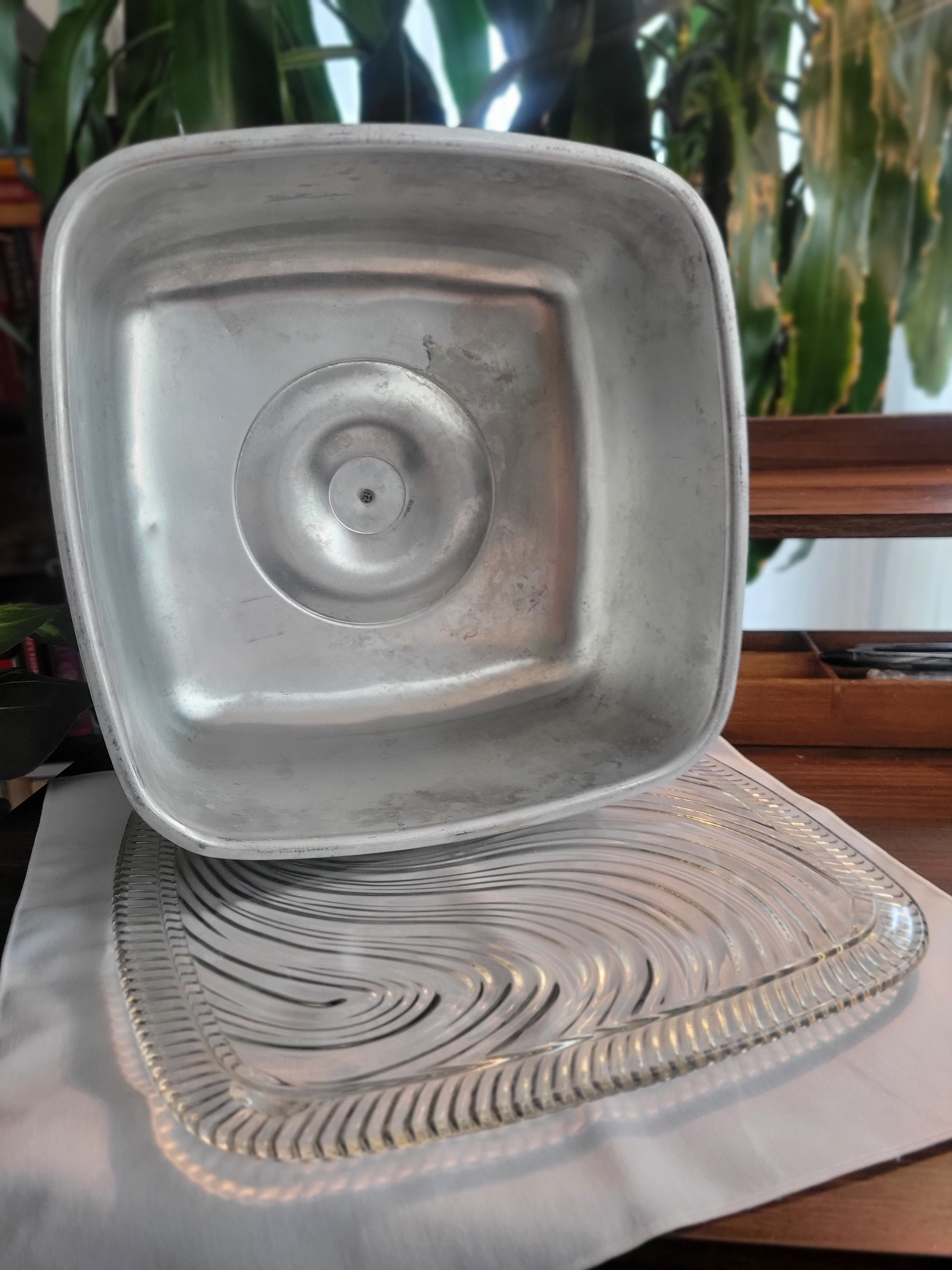 Vintage Kromex Mid Century Square Glass Cake Plate With Chrome Cover - Etsy