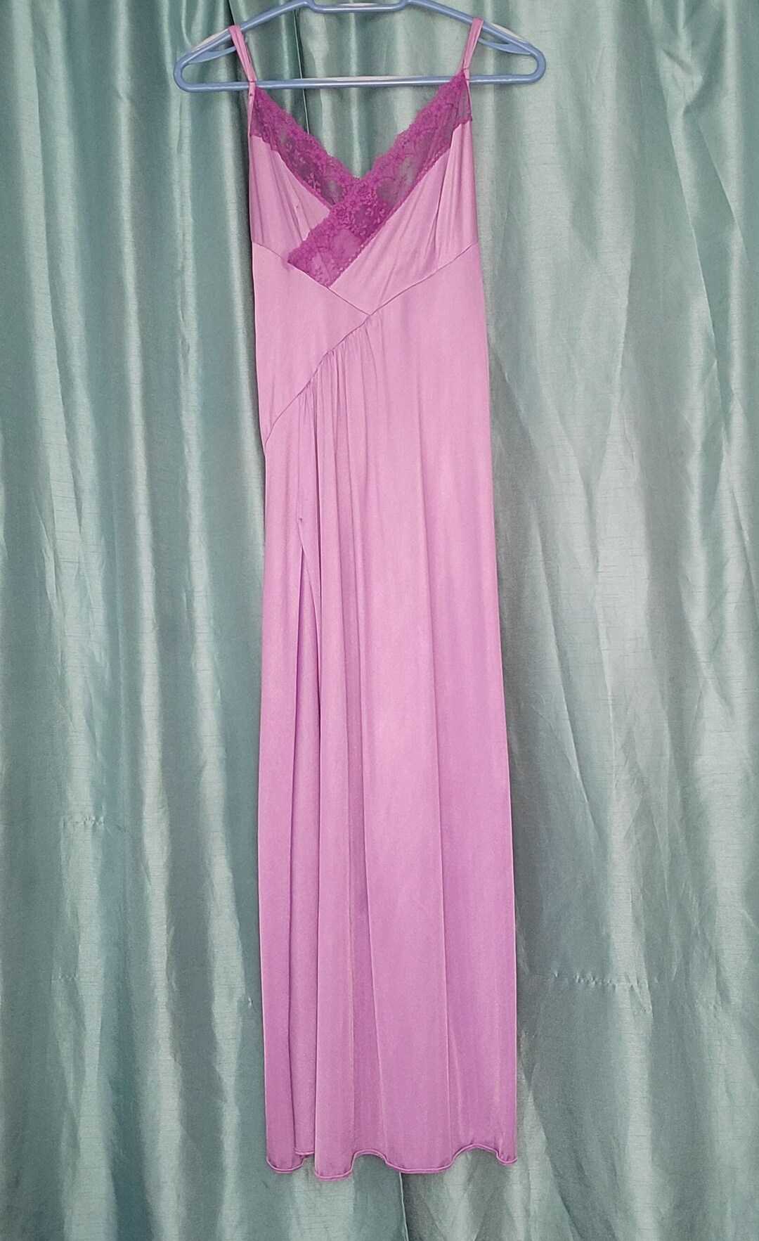 Violet Satin and Lace Negligee or Slip Dress With a High Side Slit Peak ...