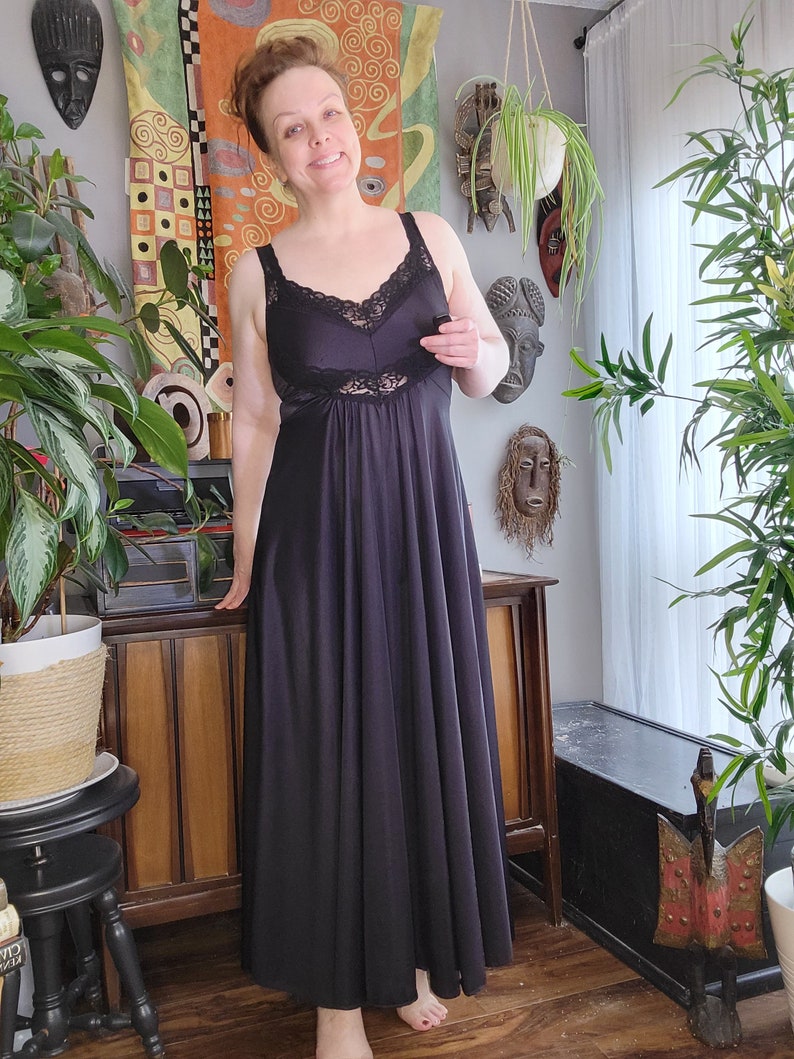 Black Satin and Lace Negligee or Slip Dress - Etsy Australia