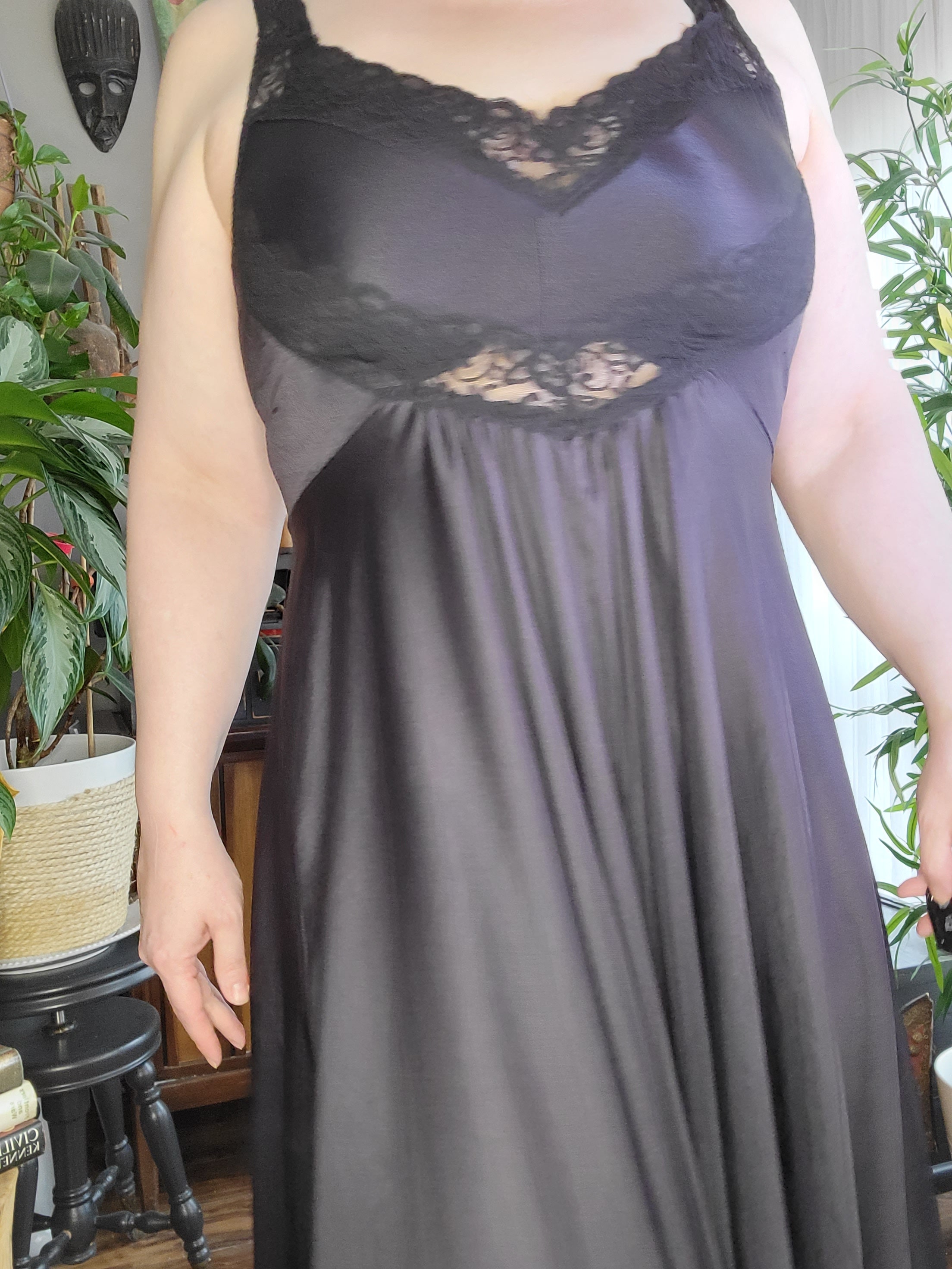 Black Satin and Lace Negligee or Slip Dress - Etsy