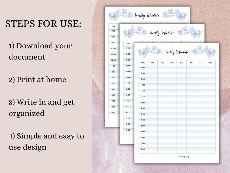 Weekly Schedule Planner Floral Printable - Etsy