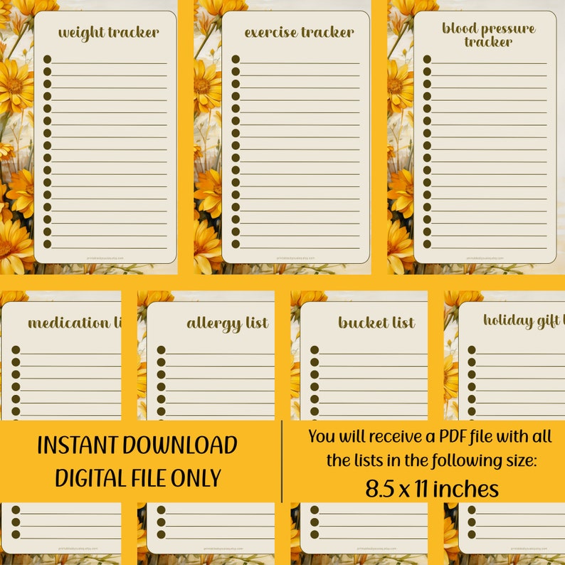 Printable Sunflower To-do List Bundlechecklisthealth Trackerimportant ...