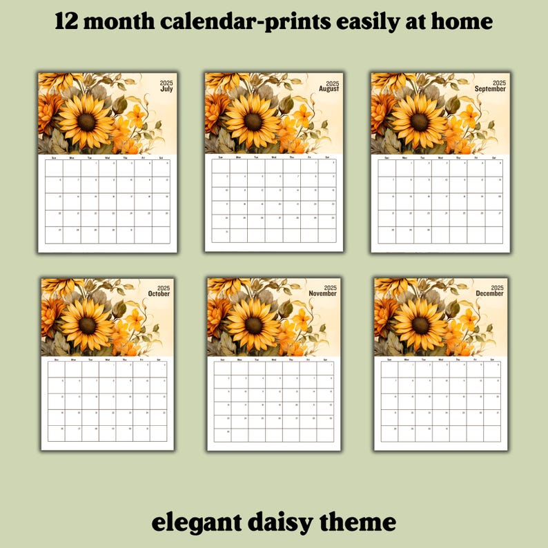 2025 Printable Monthly Calendar, DAISY LOVE, 8.5 X 11 Inch, Portrait ...