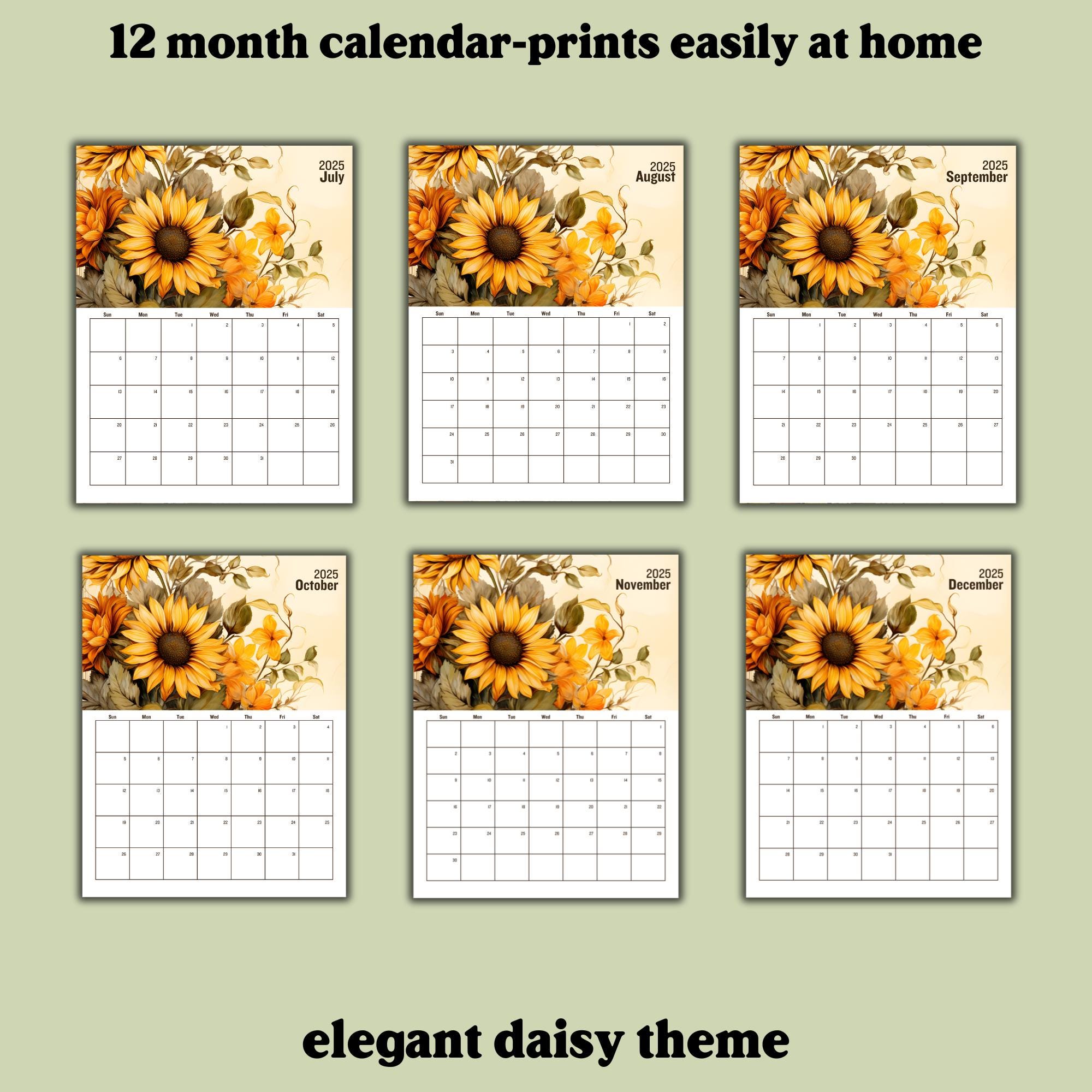 2025 Printable Monthly Calendar, DAISY LOVE, 8.5 X 11 Inch, Portrait ...