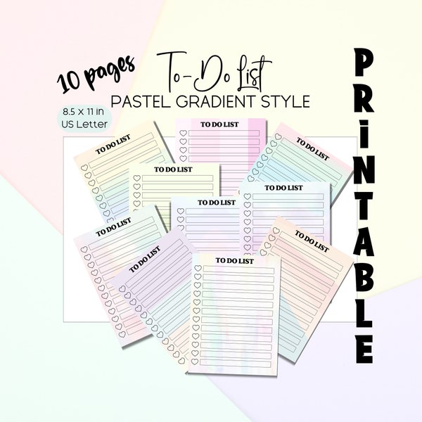 To-do List Bundle, Printable, Pastel Gradient, Organizational Tool ...