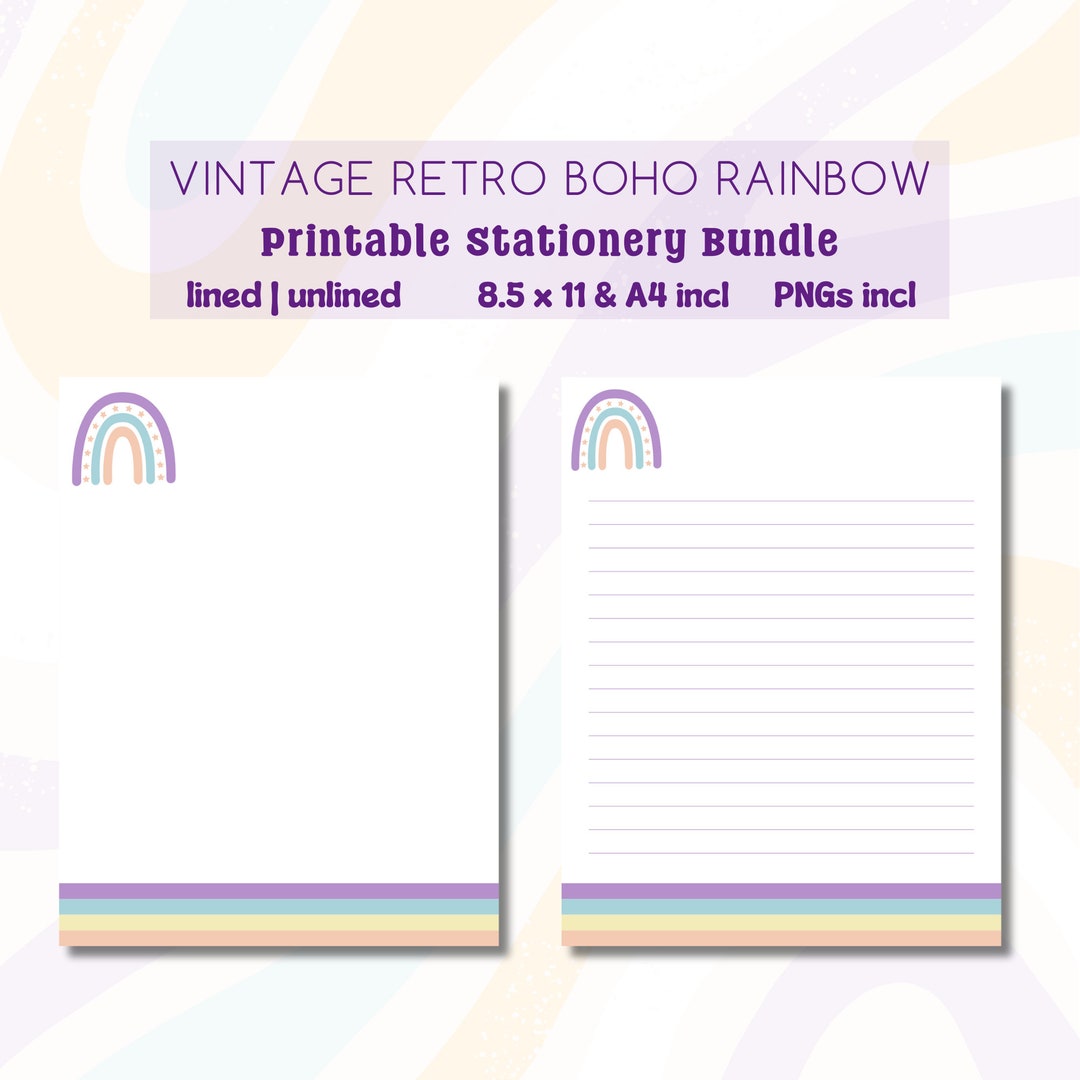 Retro Stationery for Kids and Teens, Vintage BOHO Rainbow, Digital ...