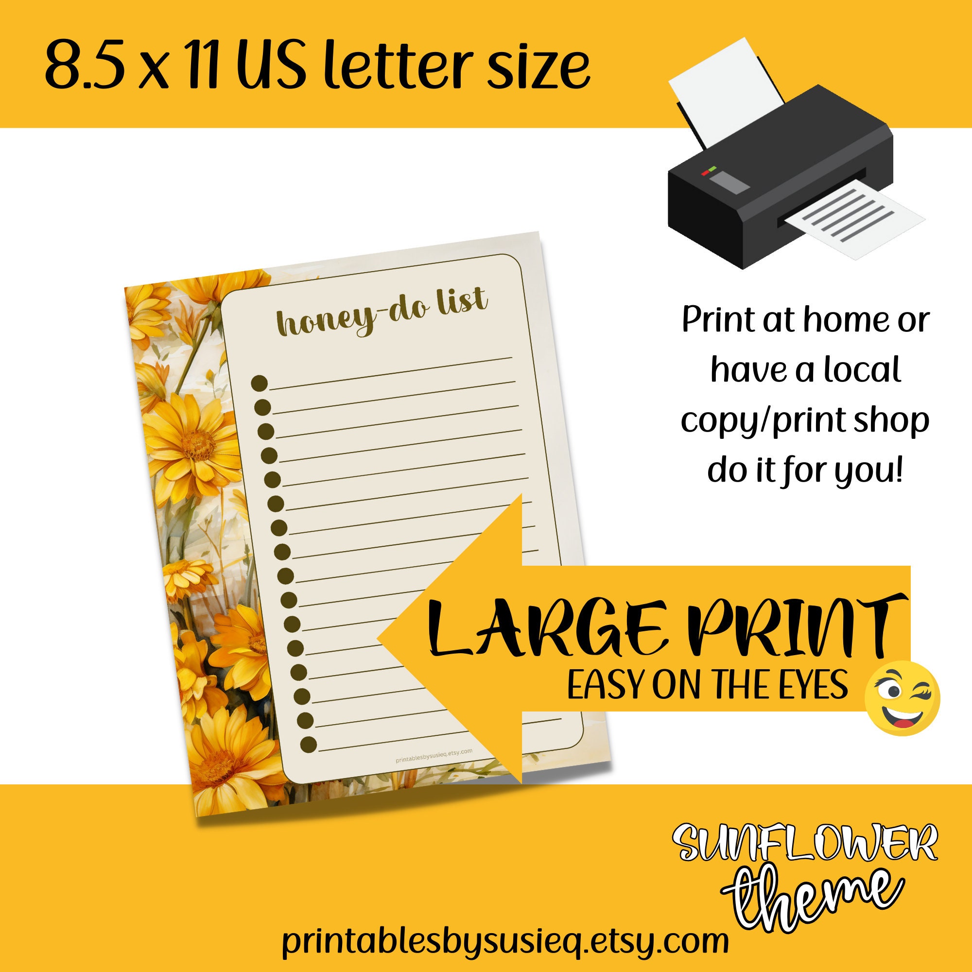 Printable Sunflower To-do List Bundle|checklist|health Tracker ...