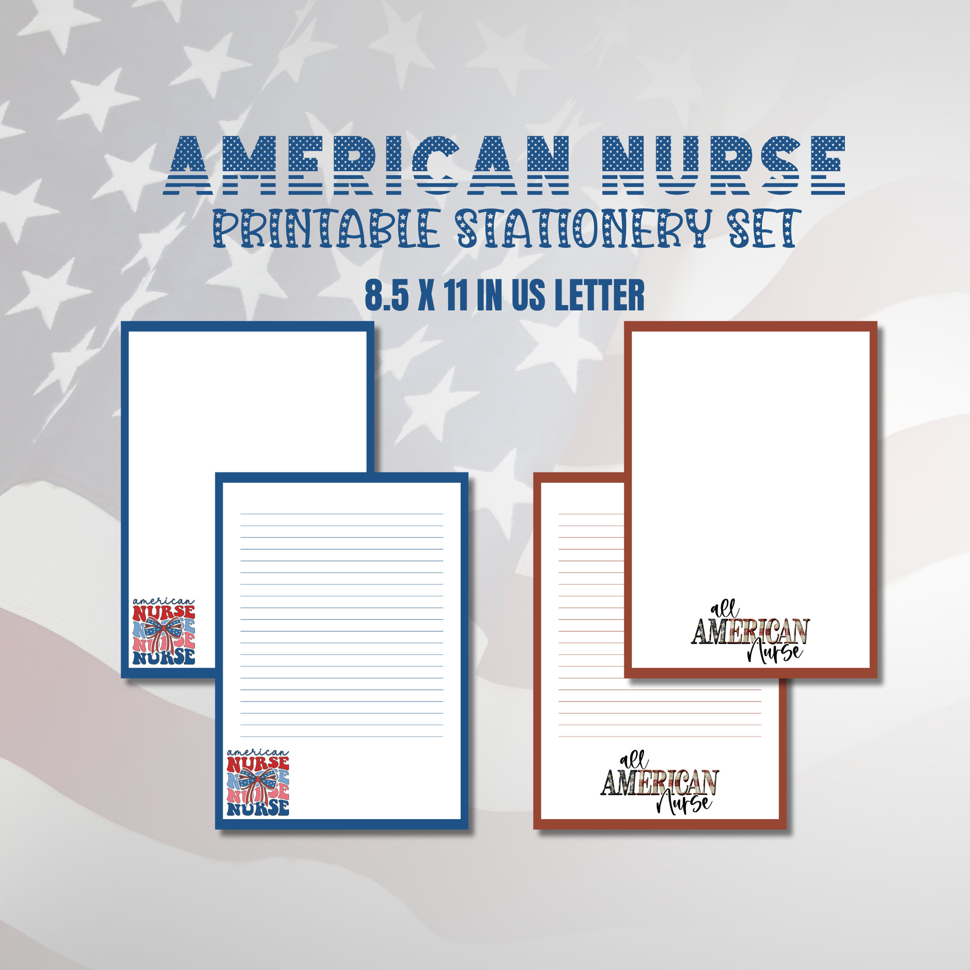 Printable Stationery Set for Nurses, American Pride, USA, Nurse ...