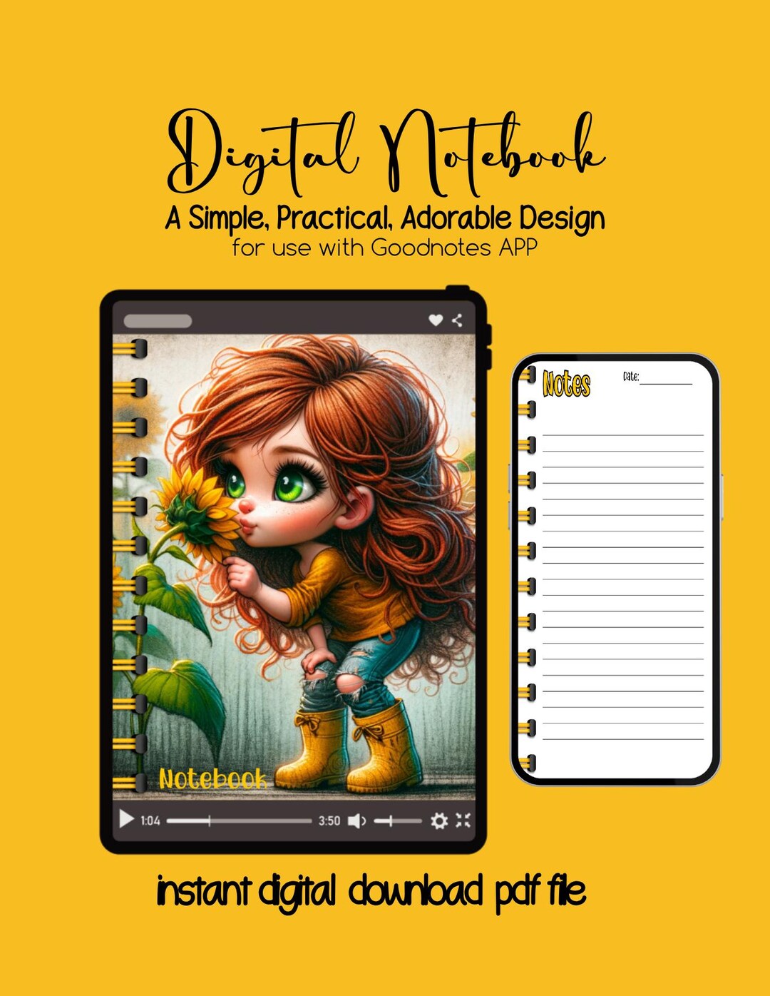 Daisy Digital Notebook for Goodnotes: Simple Paperless Notes (PDF ...